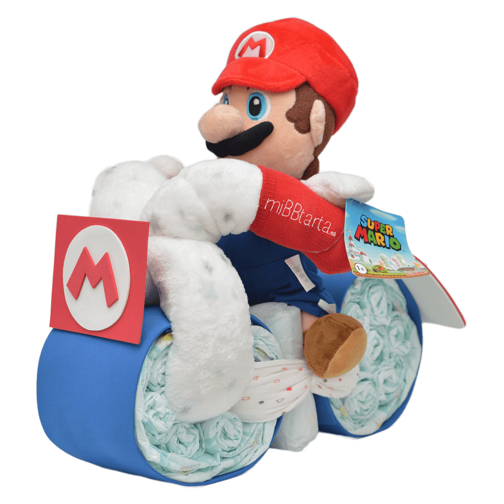 Moto de pañales Mario Bros | Tarta de pañales Mario Bros